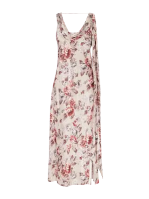 Acne Studios Tie-detailed Draped Floral-print Satin Midi Dress - Multi