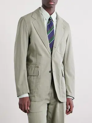 DRAKE'S Games Herringbone Cotton Suit Jacket - Green