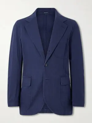 DRAKE'S Games Herringbone Cotton Suit Jacket - Blue