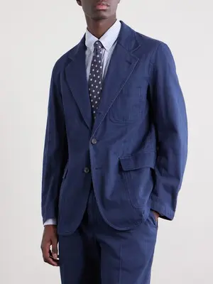 DRAKE'S Games Herringbone Cotton Suit Jacket - Blue