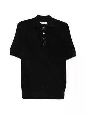 Brunello Cucinelli Ribbed Button Polo Shirt - Black