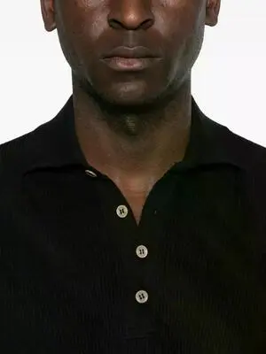 Brunello Cucinelli Ribbed Button Polo Shirt - Black