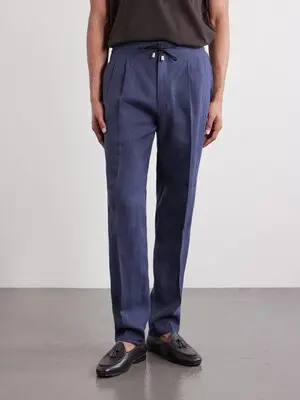 DE PETRILLO Straight-leg Pleated Linen Trousers