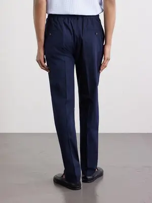 DE PETRILLO Straight-leg Pleated Cotton-twill Trousers - Blue