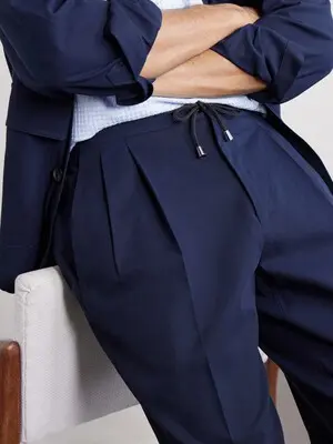 DE PETRILLO Straight-leg Pleated Cotton-twill Trousers - Blue