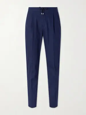 DE PETRILLO Straight-leg Pleated Cotton-twill Trousers - Blue