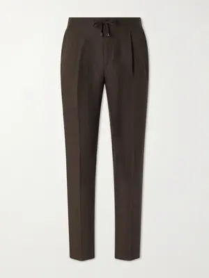 DE PETRILLO Straight-leg Pleated Linen Suit Trousers - Brown