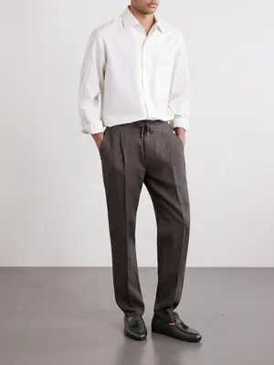 DE PETRILLO Straight-leg Pleated Linen Suit Trousers - Brown