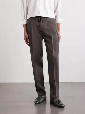 DE PETRILLO Straight-leg Pleated Linen Suit Trousers - Brown