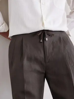 DE PETRILLO Straight-leg Pleated Linen Suit Trousers - Brown