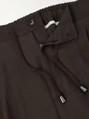 DE PETRILLO Straight-leg Pleated Linen Suit Trousers - Brown