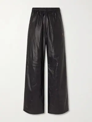 Balenciaga Straight-leg Logo-print Leather Sweatpants - Black