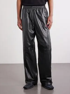 Balenciaga Straight-leg Logo-print Leather Sweatpants