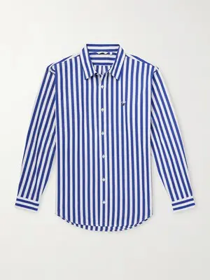 Aimé Leon Dore Oversized Logo-embroidered Striped Cotton Shirt - Blue