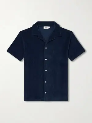 Altea Harvey Camp-collar Cotton-terry Shirt - Blue