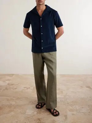 Altea Harvey Camp-collar Cotton-terry Shirt - Blue