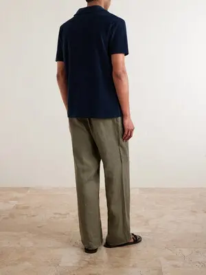 Altea Harvey Camp-collar Cotton-terry Shirt - Blue