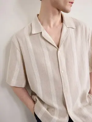 A KIND OF GUISE Samata Striped Cotton And Linen-blend Shirt - Neutrals