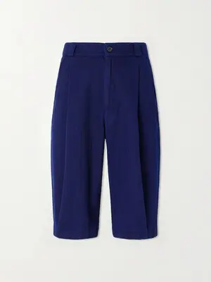 Blue Blue Japan Wide-leg Sashiko Cotton Shorts - Blue