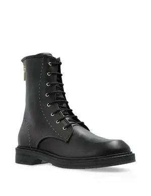 Max Mara Lace-up Combat Boots With Gold-tone Zipper - Black