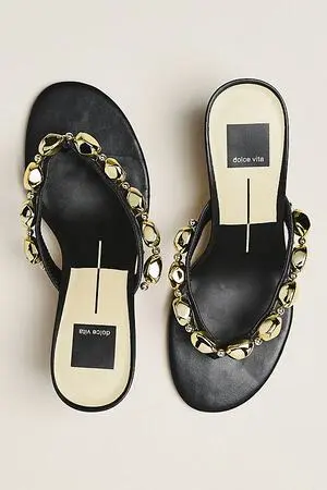 Dolce Vita Daksie Embellished Kitten Heel Sandals - Black