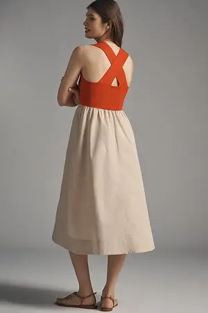 Maeve Sleeveless Crossback Twofer Midi Dress - Red