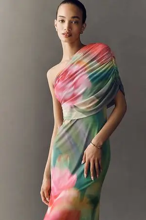 AFRM Mirabel One-shoulder Maxi Dress - Green Pattern
