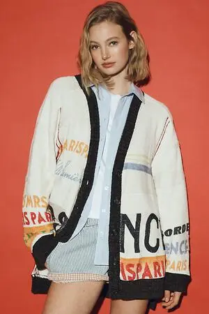 Maeve Cotton Blend Graphic Collared Sweater - Multi