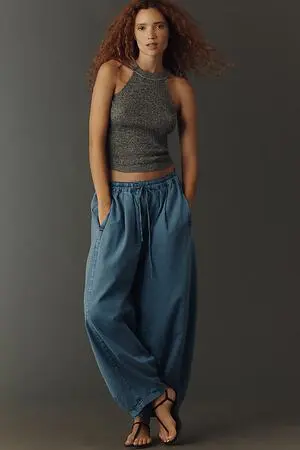 PILCRO Linen Halterneck Cropped Tank Top