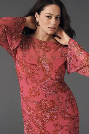 NEVER FULLY DRESSED Mesh Long-sleeve Midi Dress