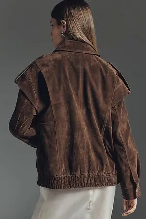 Avec Les Filles Faux Suede Utility Bomber Jacket