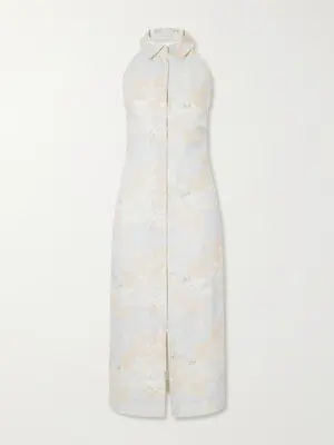 Bernadette Cici Jasmin Floral-print Linen Halterneck Midi Dress - Blue