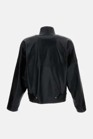Bottega Veneta Leather Jacket With Interwoven Collar - Black