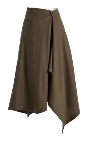 SLOAN Asymmetric Summer Wool Midi Skirt