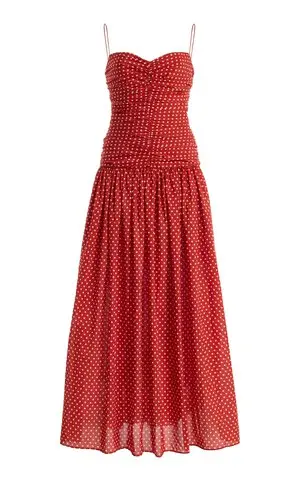 Matteau Polka-dot Cotton-silk Drop-waist Midi Dress - Red