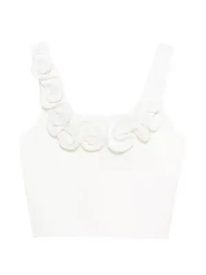Sandro Floral Embellished Cropped Knit Top - White