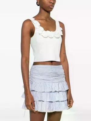 Sandro Floral Embellished Knit Cropped Top - White