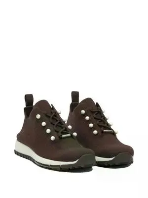 JIMMY CHOO Veles Cashmere Faux Pearl Detail Sneakers - Brown