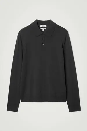 Cos Slim Merino Wool Polo Shirt - Black