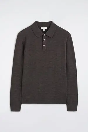 Cos Slim Merino Wool Polo Shirt - Brown