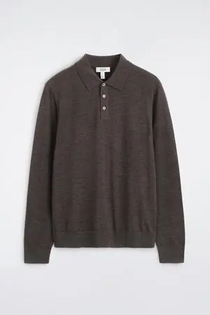 Cos Slim Merino Wool Polo Shirt - Brown
