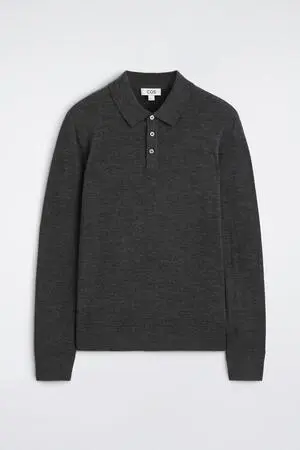 Cos Slim Merino Wool Polo Shirt - Gray