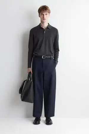 Cos Slim Merino Wool Polo Shirt - Gray