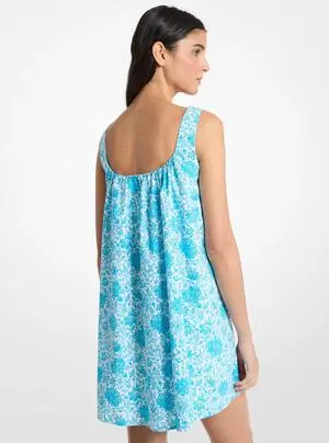 Michael Kors Floral Print Cotton Poplin Mini Dress - Blue