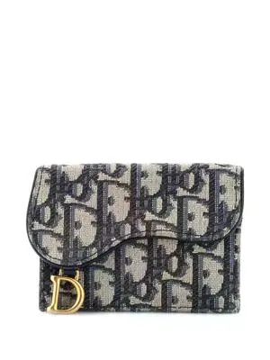 Dior Saddle Case Oblique Canvas Card Holder - Blue