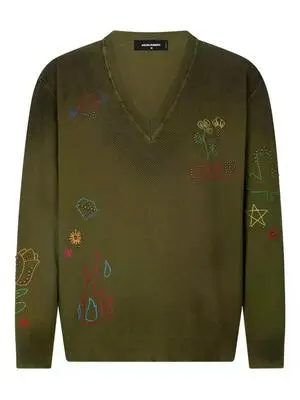 Dsquared2 V-neck Pullover Sweater With Scribbled Embellishments