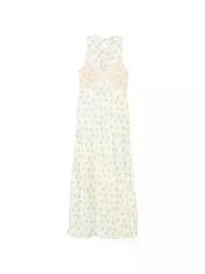 Sandro Floral Print Lace Trim Maxi Dress - Neutrals