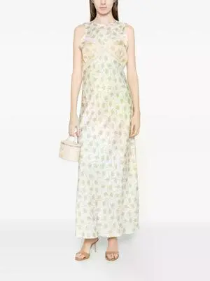 Sandro Floral Print Lace Trim Maxi Dress - Neutrals