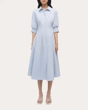 Simkhai Jazz Pleated Poplin Midi Shirt Dress - Blue
