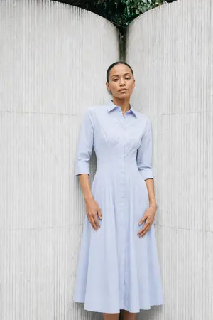 Simkhai Jazz Pleated Poplin Midi Shirt Dress - Blue